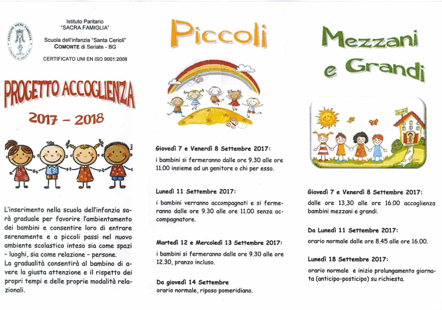 Progetto accoglienza – infanzia | Istituto Scolastico Paritario Sacra Famiglia